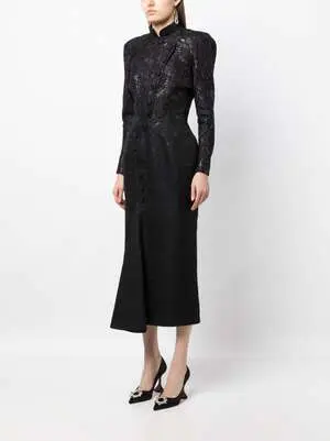 SAIID KOBEISY Brocade-effect Long-sleeve Dress