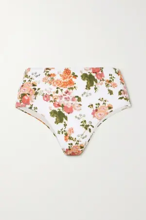 Erdem Briona Floral-print Bikini Briefs - Orange
