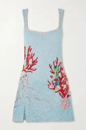 Clio Peppiatt Into The Ocean Embellished Stretch-Mesh Mini Dress In Blue -  30% Off | Editorialist