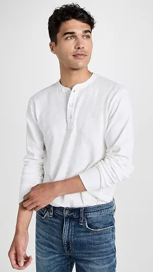Rag & Bone Long Sleeve Classic Henley - White