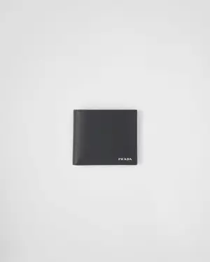 Prada Saffiano Leather Wallet Black/baltic Blue