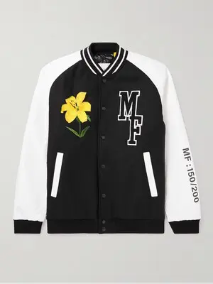 Moncler 7 Frgmt Hiroshi Fujiwara Celsia Wool-blend Felt And Full-grain Leather Down Varsity Jacket - Black