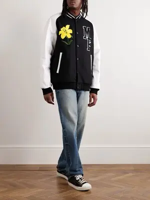 Moncler 7 Frgmt Hiroshi Fujiwara Celsia Wool-blend Felt And Full-grain Leather Down Varsity Jacket