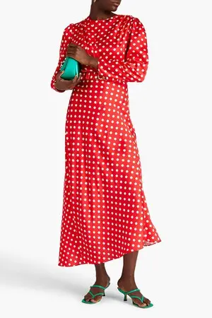 Ronny Kobo Carmen Pleated Polkadot Satin Maxi Dress In Tomato Red - 85% Off  | Editorialist