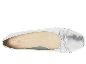 Schutz Arissa Croc Embossed Leather Ballet Flats With Bow Detail - Silver