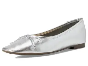 Schutz Arissa Croc Embossed Leather Ballet Flats With Bow Detail - Silver