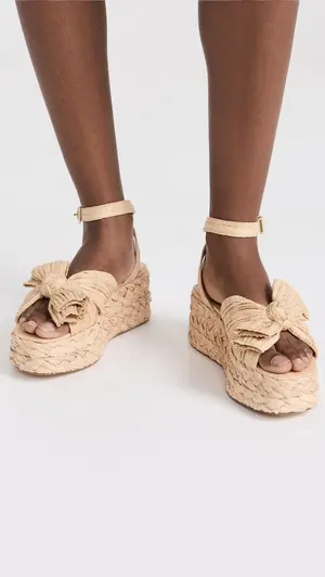 LOEFFLER RANDALL Gaby Pleated Bow Braided Espadrilles - Natural