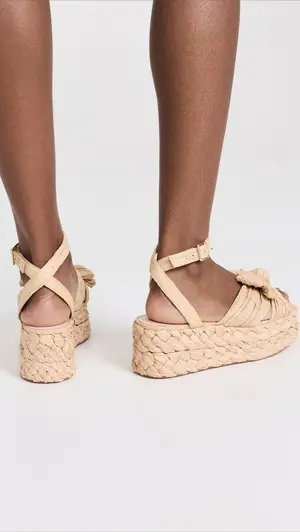 LOEFFLER RANDALL Gaby Pleated Bow Braided Espadrilles - Natural