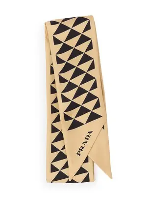 Prada Printed Silk Twill Scarf 90x90 Black Beige