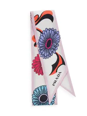 Prada Printed Silk Twill Scarf 90x90 White