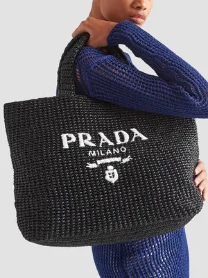 Prada Raffia Tote Bag - Black