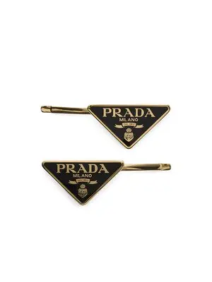 Prada Metal Hair Pins Black Gold