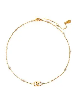 Valentino Garavani Mini Vlogo Signature Necklace In Metal And Swarovski Crystals - Gold