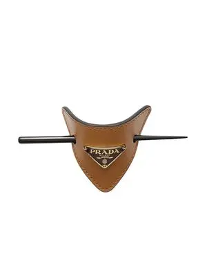 Prada Leather Hair Clip Brown
