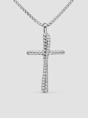 David Yurman Crossover Cross Necklace With Diamonds - Silver
