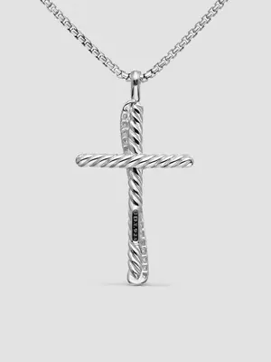 David Yurman Crossover Cross Necklace With Diamonds - Silver