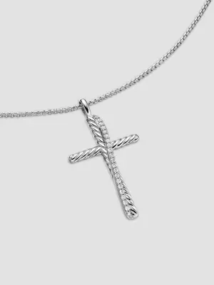David Yurman Crossover Cross Necklace With Diamonds - Silver