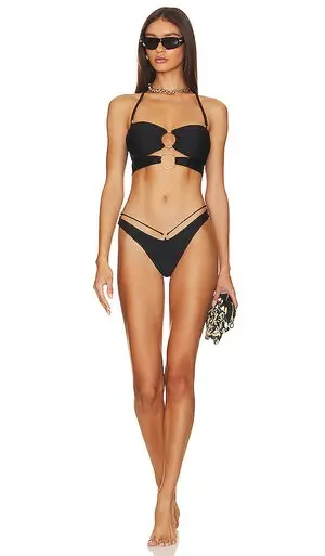 Luli Fama Strappy Loop Brazilian Bikini Bottom - Black