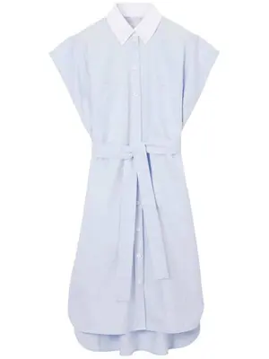 Burberry Belted Cotton Shirt Dress - Blue