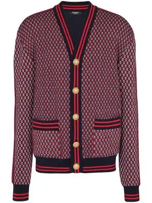 Balmain Monogram-print Checked Wool Cardigan