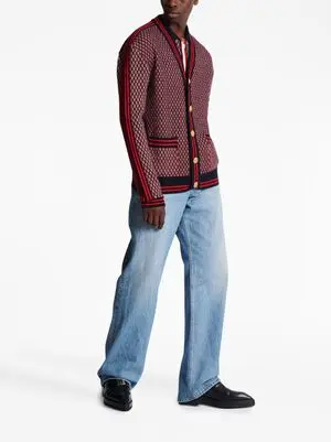 Balmain Monogram-print Checked Wool Cardigan