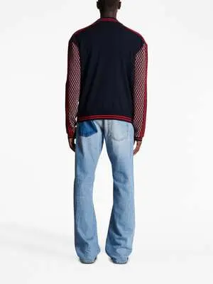 Balmain Monogram-print Checked Wool Cardigan