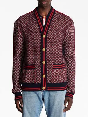 Balmain Monogram-print Checked Wool Cardigan