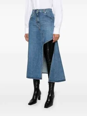Alexander McQueen Slashed Denim Midi Skirt