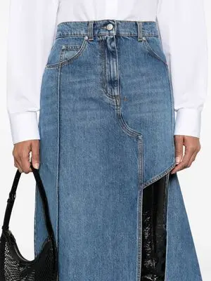 Alexander McQueen Slashed Denim Midi Skirt