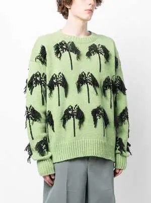 JIL SANDER Intarsia Fringed Cotton-blend Jumper