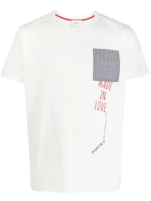 PORTS V Logo-embroidered Check-print T-shirt - White
