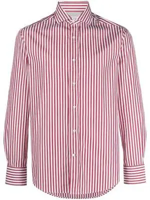 Brunello Cucinelli Striped Long-sleeved Cotton Shirt - Red