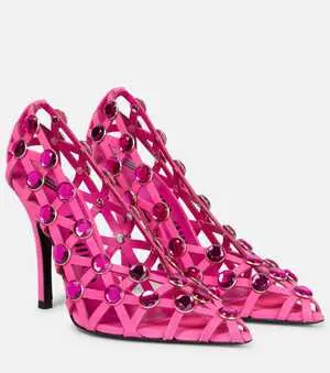 Attico Grid Crystal-embellished Pumps - Pink
