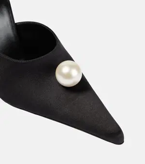 Magda Butrym Appliqué Embellished Satin Mules - Black