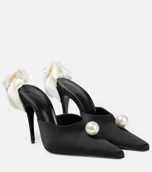Magda Butrym Appliqué Embellished Satin Mules - Black