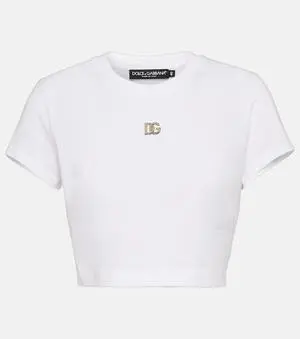 Dolce & Gabbana Logo Cotton Jersey Cropped Top - White