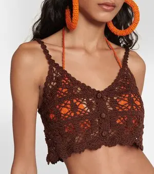 Anna Kosturova Crochet Cropped Top - Brown
