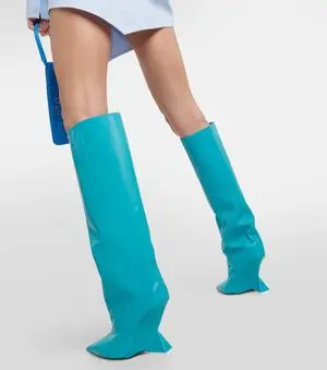 Attico Cheope Leather Knee-high Boots - Blue