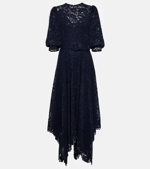 Costarellos Belted Lace Midi Dress - Blue