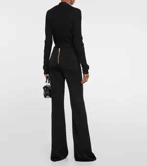 Balmain High-rise Flared Knit Pants - Black