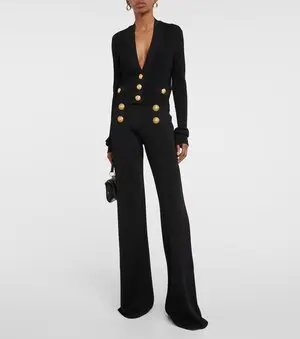 Balmain High-rise Flared Knit Pants - Black