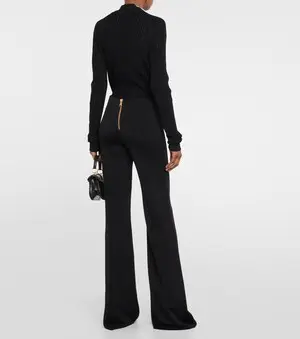 Balmain High-rise Flared Knit Pants - Black