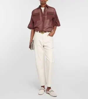 Brunello Cucinelli High-rise Cotton Pants - Beige