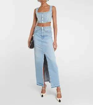 Alessandra Rich Studded Denim Maxi Skirt