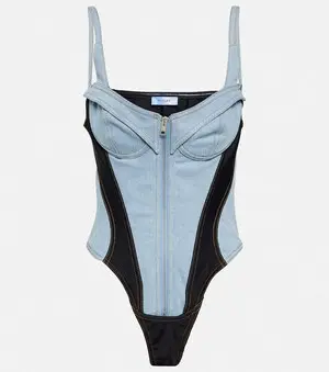 MUGLER Paneled Denim Bodysuit