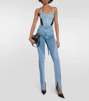 MUGLER Paneled Denim Bodysuit