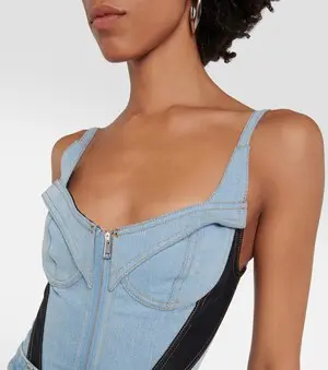 MUGLER Paneled Denim Bodysuit