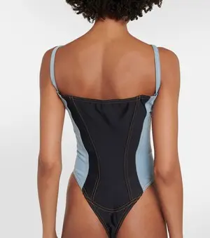 MUGLER Paneled Denim Bodysuit