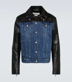 Alexander McQueen Leather-trimmed Denim Jacket