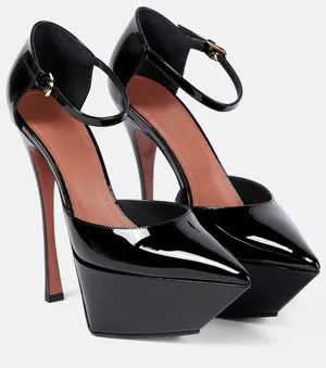 Amina Muaddi Angelica Patent Leather Platform Pumps - Black